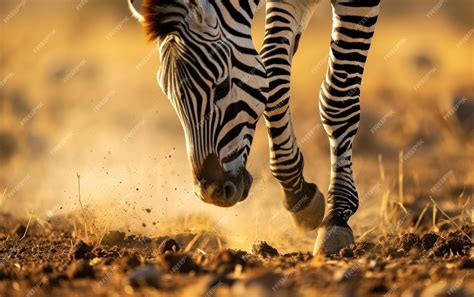 Premium Photo Close Up Shot Of A Zebras Hooves Kicking Up Dust