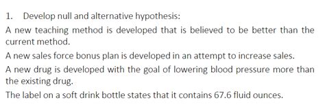 Solved 1 Develop Null And Alternative Hypothesis A New