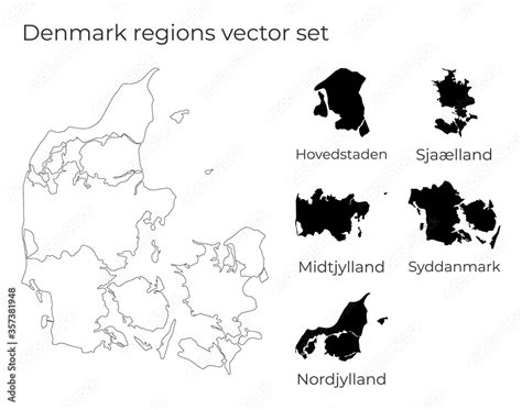 Denmark Map With Shapes Of Regions Blank Vector Map Of The Country