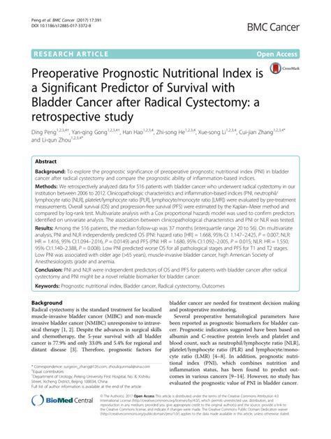 Pdf Preoperative Prognostic Nutritional Index Is A Significant