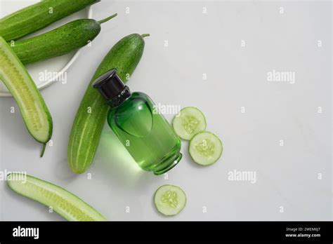 Advertising Scene For Cucumber Extract Cosmetics With Unlabeled Bottle