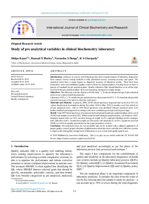 Pdf Study Of Pre Analytical Variables In Clinical Biochemsitry Laboratory