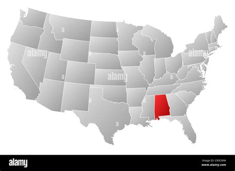 Political Map Of United States With The Several States Where Alabama Is