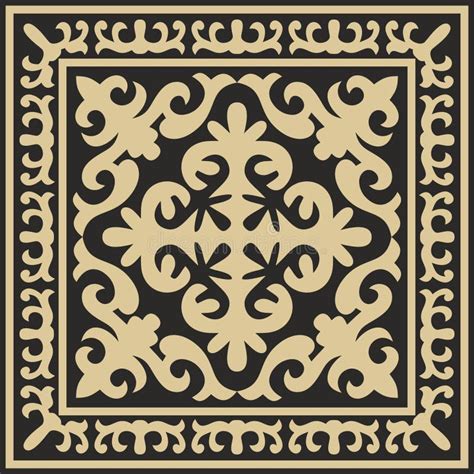 Vector Golden With Black Square Kazakh National Ornament Stock Vector