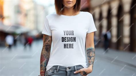 Premium Psd Psd Women Wearing White T Shirt Mockup