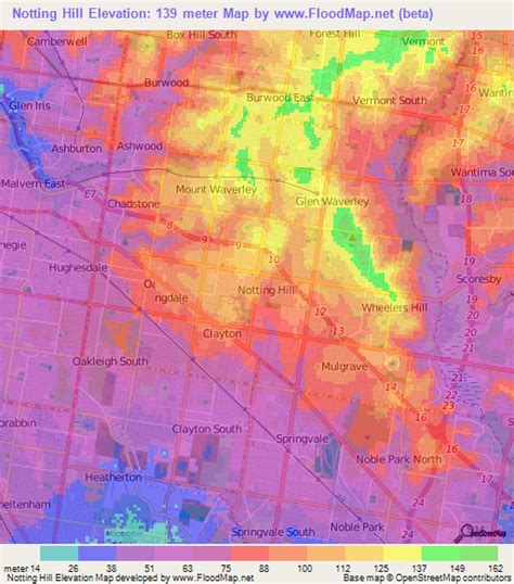 Elevation Of Notting Hillaustralia Elevation Map Topography Contour