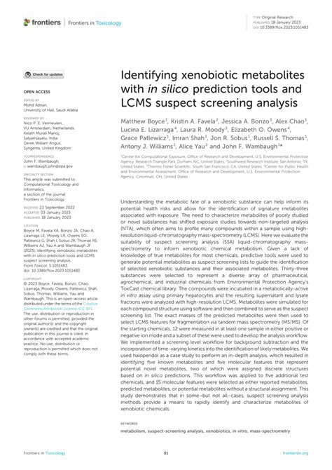 Pdf Identifying Xenobiotic Metabolites With In Silico Prediction