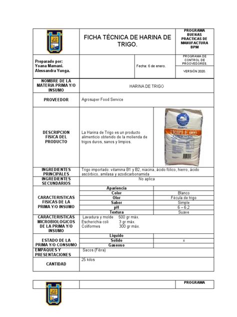Ficha Técnica De Harina De Trigo Pdf Leche En Polvo Leche