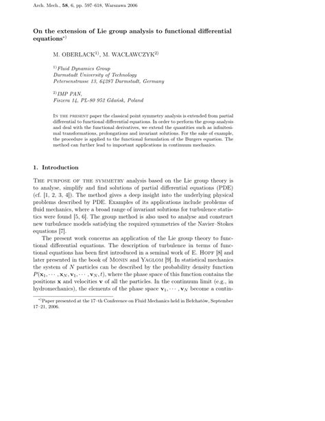 Pdf Application Of Lie Group Analysis To Functional Differential