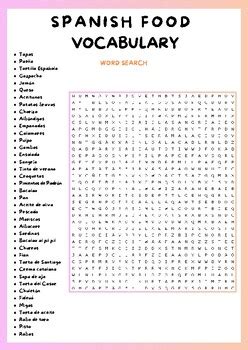 Spanish Food La Comida Vocabulary Word Search Puzzle Worksheet Activities