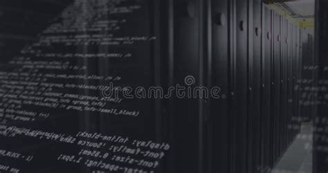 Image Of Data Processing And White Shapes Over Server Room Stock