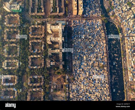 Aerial View Of Densely Populated Slums And Buildings In A Vibrant Urban