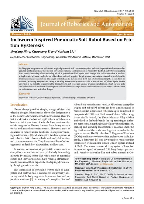 Pdf Inchworm Inspired Pneumatic Soft Robot Based On Friction Hysteresis