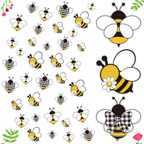 Japbor 90pcs Bee Shaped Cutouts Paper Spring Summer Honey Bees Printed