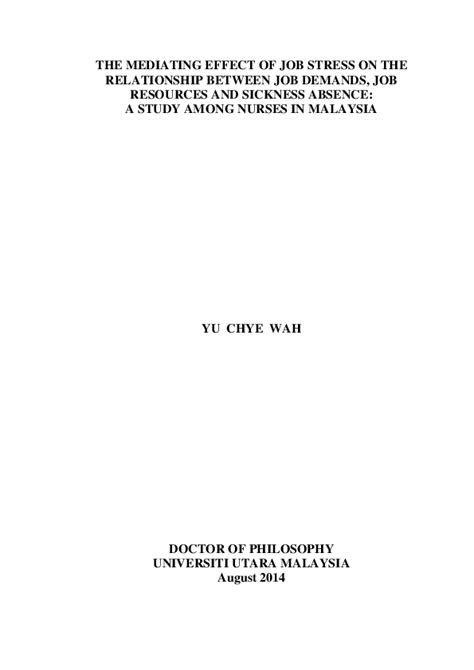 Pdf Mediating Effect Of Job Stress On The Relationship Between Job