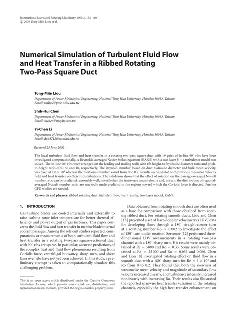Pdf Numerical Simulation Of Turbulent Fluid Flow And Heat Transfer In
