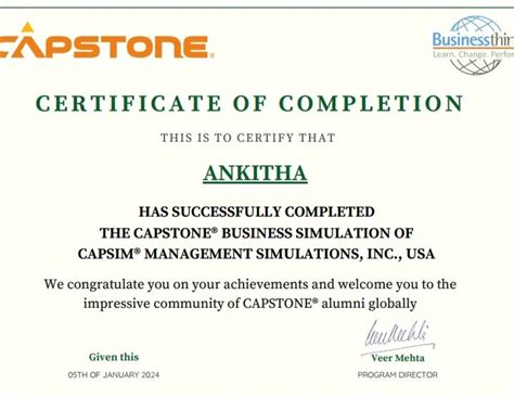 I Have Successfully Completed Capstone Business Simulation On December