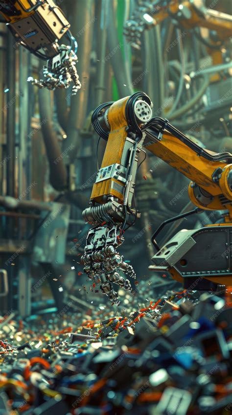 Automated Robotic System Sorting Recycling Materials Environmental Technology Premium Ai