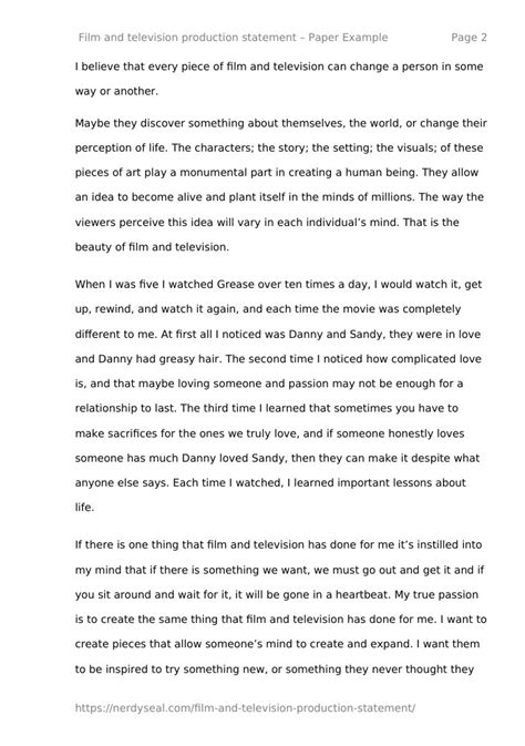 Film And Television Production Statement 585 Words Nerdyseal