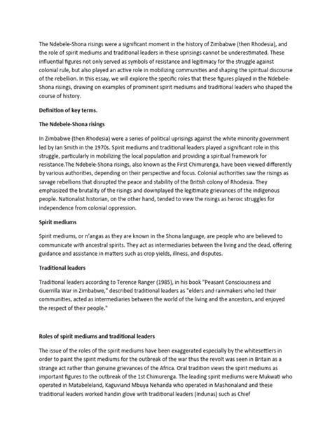 Role Of Spirit Mediums And Traditional Leaders Grp4 Pdf Prophecy