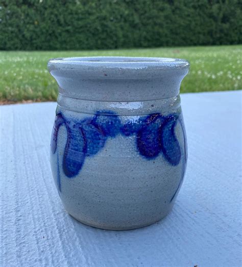 David Eldreth Stoneware Crock 1989 Blue Floral Design Etsy
