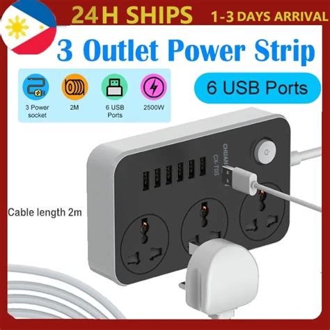 To5 Us Power Strip 6 Usb Ports 3 Hole Socket 5v 3a Plug Socket