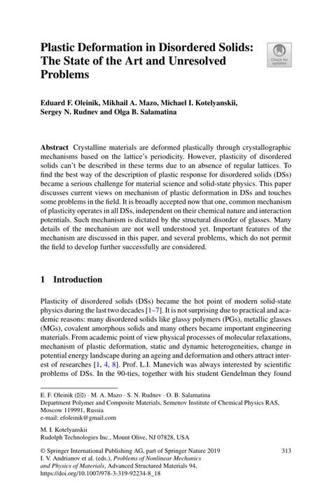 Pdf Plastic Deformation In Disordered Solids The State Of The Art And Unresolved Problems