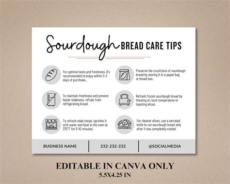 Sourdough Care Card Bread Care Instructions Bread Care Card