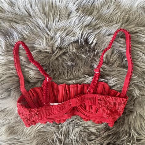 Red Lace Shelf Bra With A Cute Little Bow In The Depop