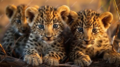 Premium Photo Group Of Leopard Cubs Close Up