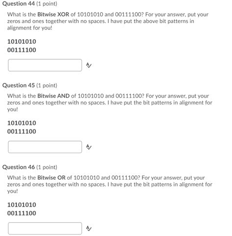 solved question 44 1 point what is the bitwise xor of