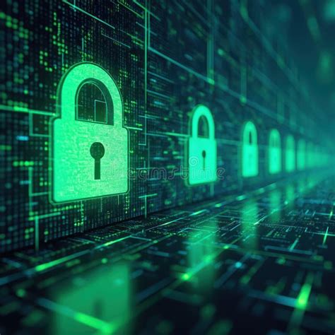 Cyber Security Illustration Features Glowing Green Locks On Digital