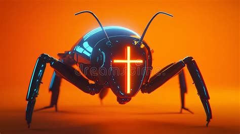 Futuristic Bug With Bright Glowing Cross Symbolizing Digital Errors