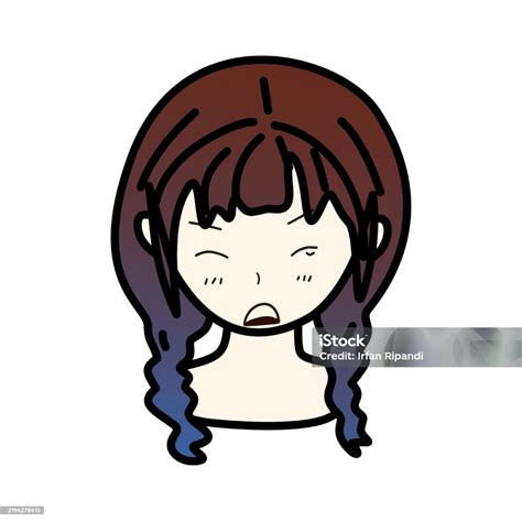 Illustration Of Bluehaired Womans Facial Expression Stock Illustration