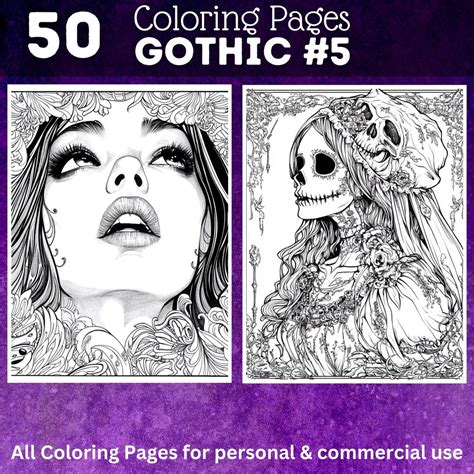 50 Female Goth Coloring Pages Gothic Printable Grayscale Coloring