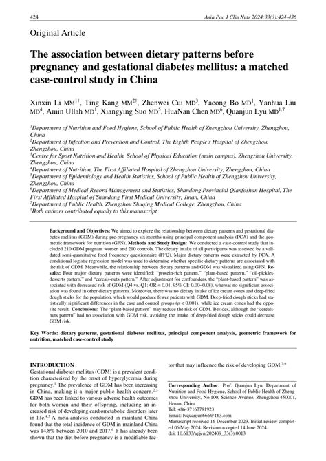 Pdf The Association Between Dietary Patterns Before Pregnancy And Gestational Diabetes