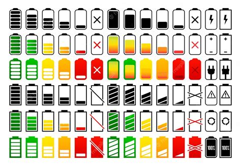 Premium Vector Battery Charge Indicator Icons Collection Battery Charge Level In Different