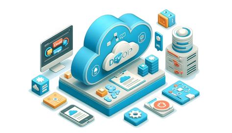 3d Flat Icon As Cloud Computing With Devops Integration And Development Symbols Concept As