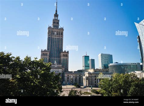 Aerial Drone View Of Warsaw Cityscape Warsaw Palace Of Culture And
