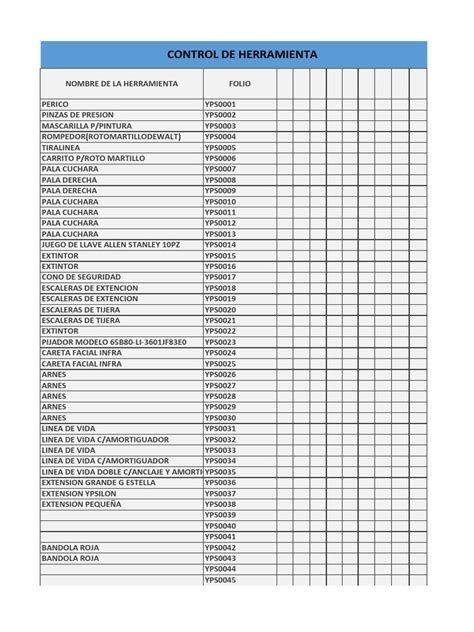 Inventario De Herramienta Por Folios Pdf