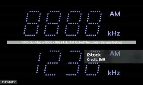 Vfd 도트 매트릭스 Am 라디오 튜너 디스플레이 템플릿 격리된 파란색 숫자 세트 검은색 배경 큰 세부 수평 매크로 근접 촬영 라디오 방송에 대한 스톡 벡터 아트 및 기타
