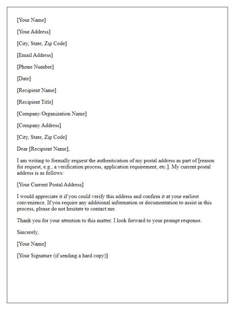 Letter Template For Postal Service Address Confirmation Free Samples