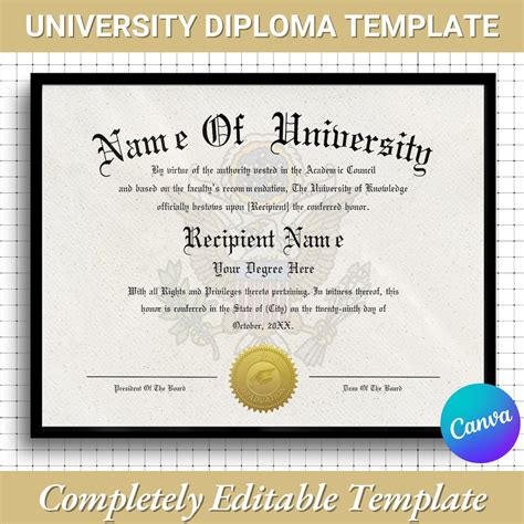 Editable University Diploma Template Custom Canva College Diploma