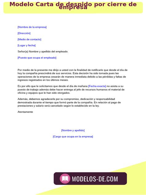 Modelo Carta De Despido Por Cierre De Empresa Pdf