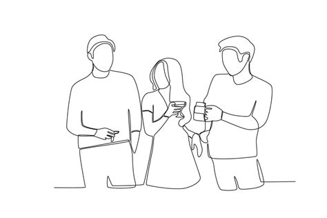 One Continuous Line Drawing Of Three Friends Who Can Finally Hang Out