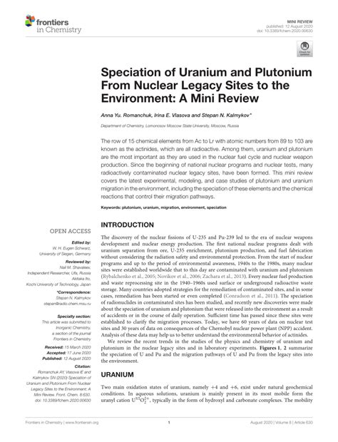 Pdf Speciation Of Uranium And Plutonium From Nuclear Legacy Sites To
