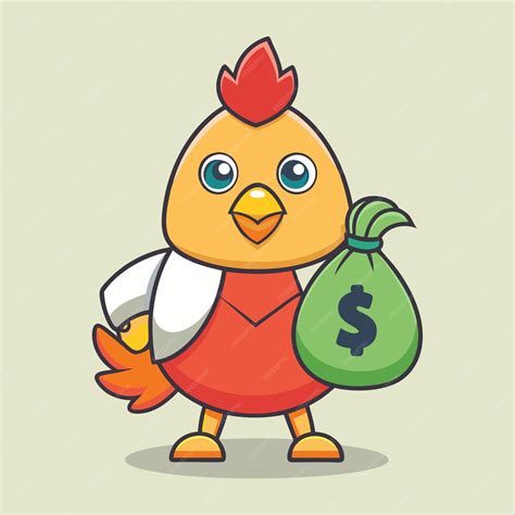 A Cartoon Of A Chicken Holding A Bag Of Money And A Bag Of Money