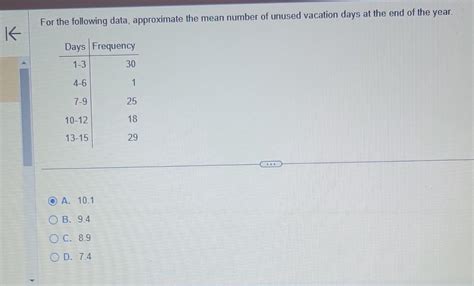 solved for the following data approximate the mean number