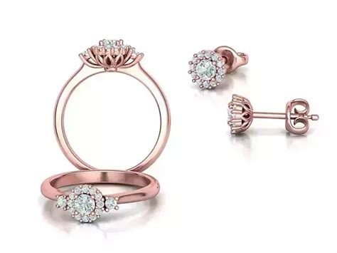 Bespoke Classic Ring And Stud Earrings Collection Version2 3d Model