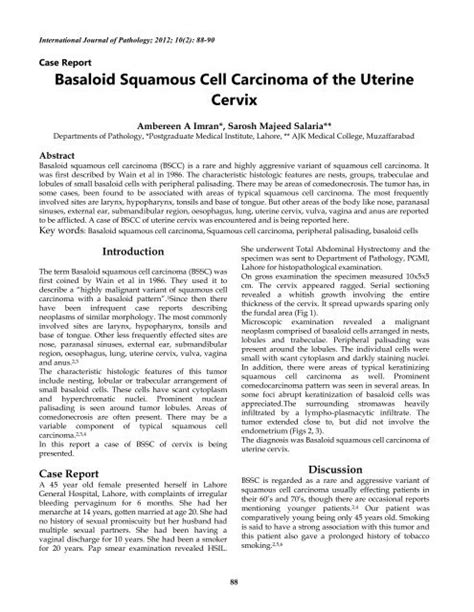 Basaloid Squamous Cell Carcinoma Of The Uterine Cervix